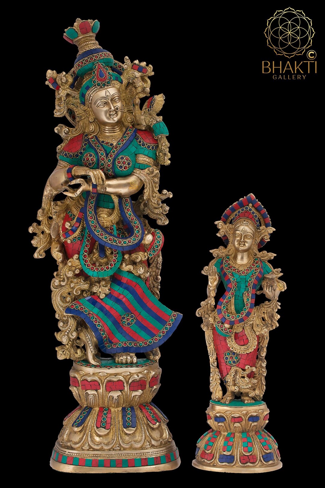 Brass Radha Statue, Big Large Radha Idol in Brass With Stonework ...