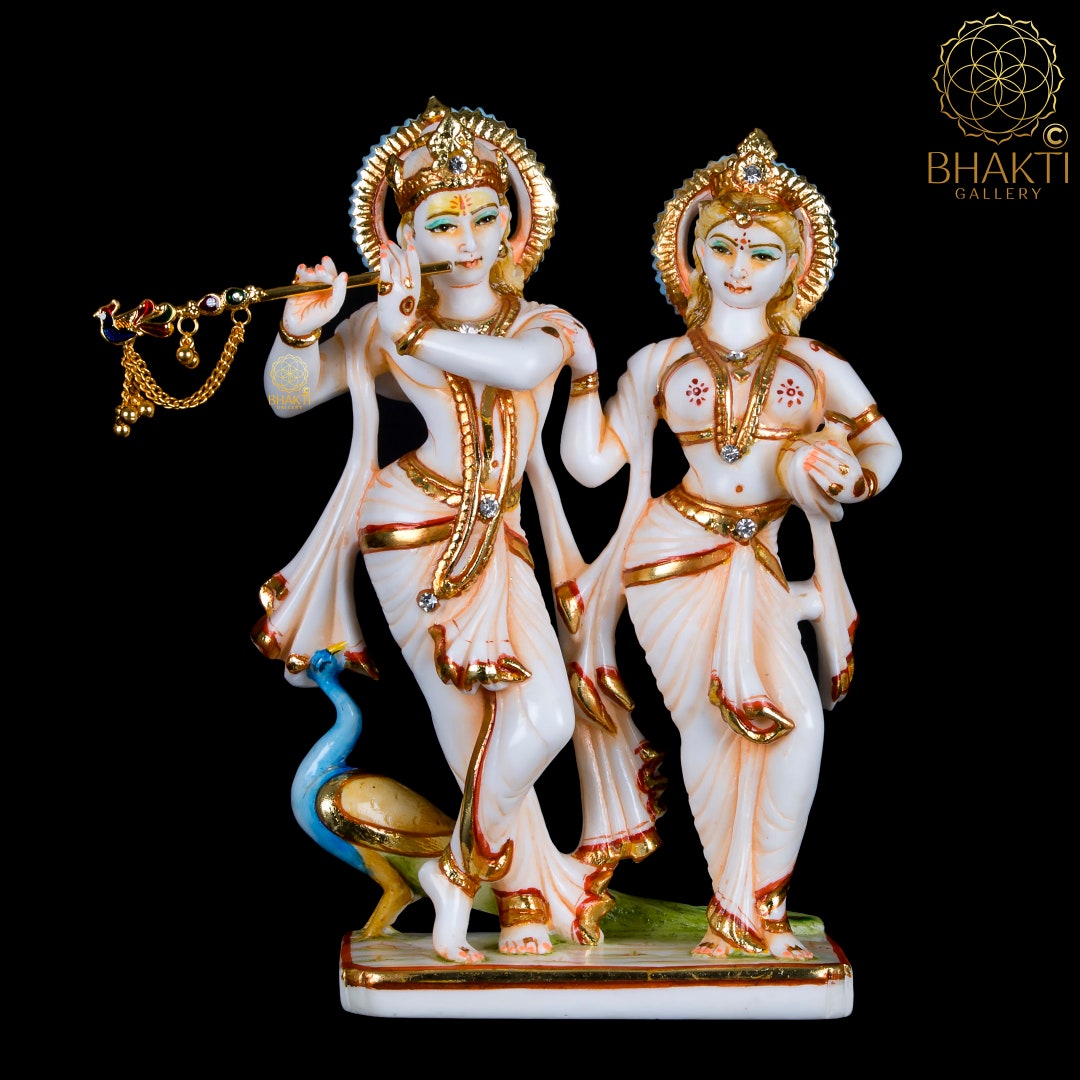 Hand Painted Radha Krishna Statue, 7 Inch Big Cultured Marble Radha ...