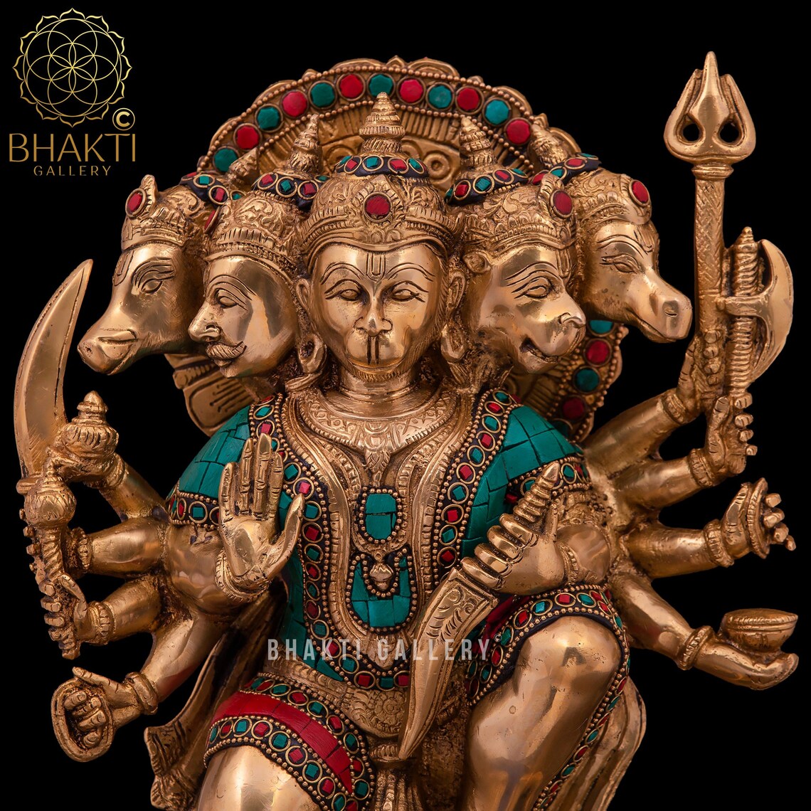 Brass Panchmukhi Hanuman Statue, 14" Inch Hindu Monkey God Deity ...