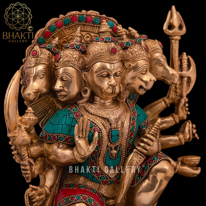 Brass Panchmukhi Hanuman Statue, 14" Inch Hindu Monkey God Deity ...