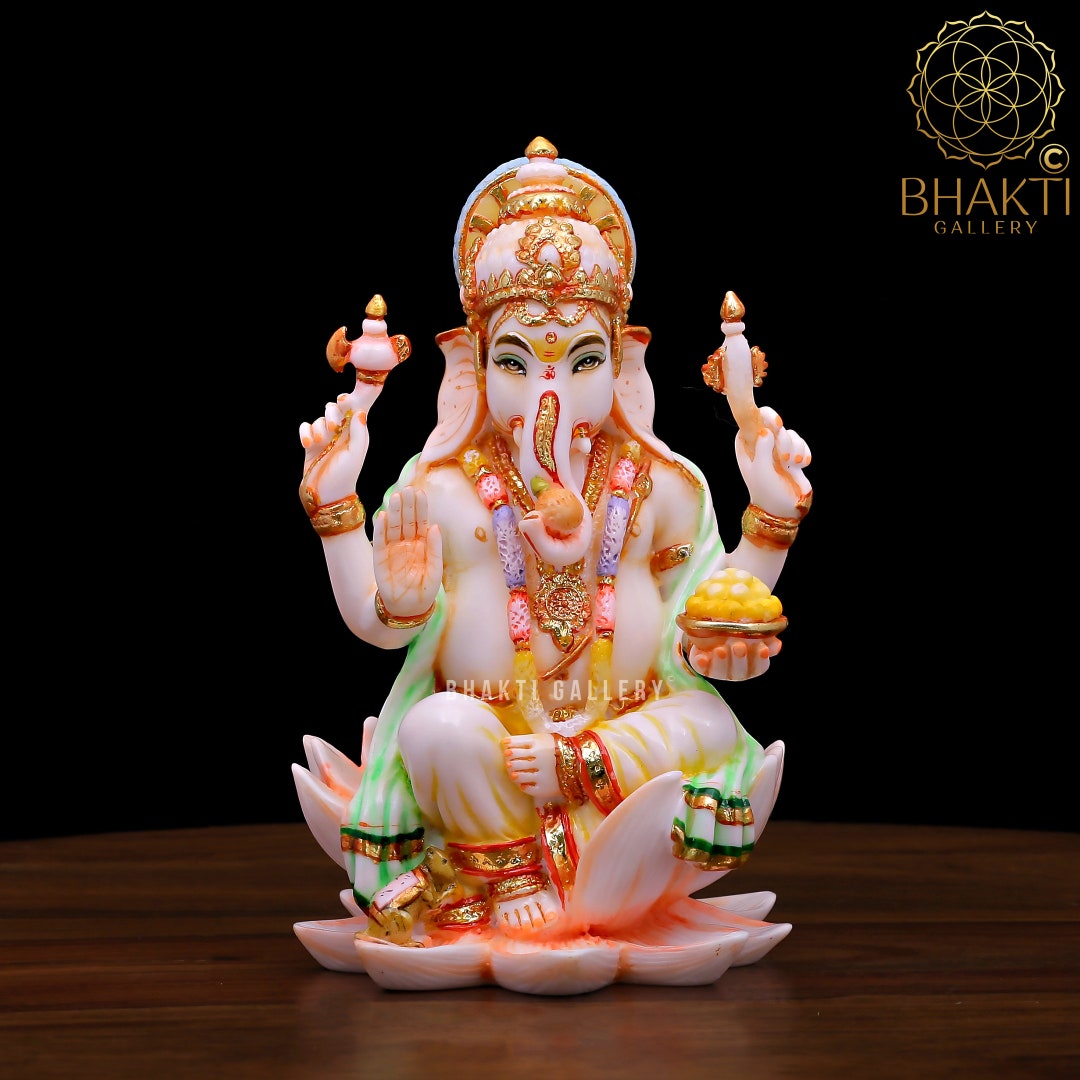 Ganesha Statue 7 Inch Big Hand Painted Cultured Marble - Etsy