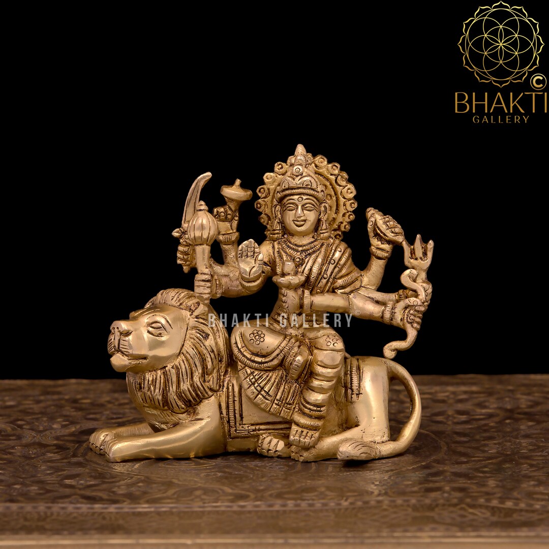 Durga Statue in Brass, 4inch Big Brass Devi Durga Idol on Lion, Sitting ...