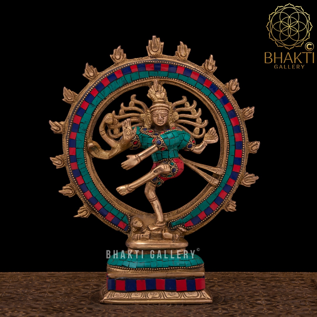 Big Brass Natraja Statue - 9" Inch Nataraja Figure With Stonework ...