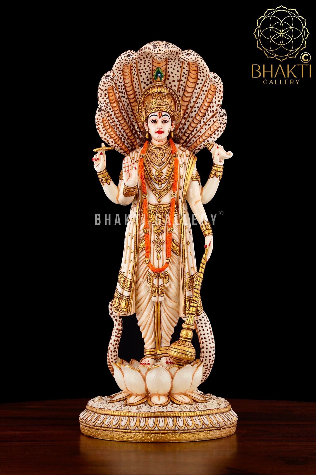 Hand Painted Vishnu Statue, 12.5 Inch Big Dust Marble Narayana Idol ...