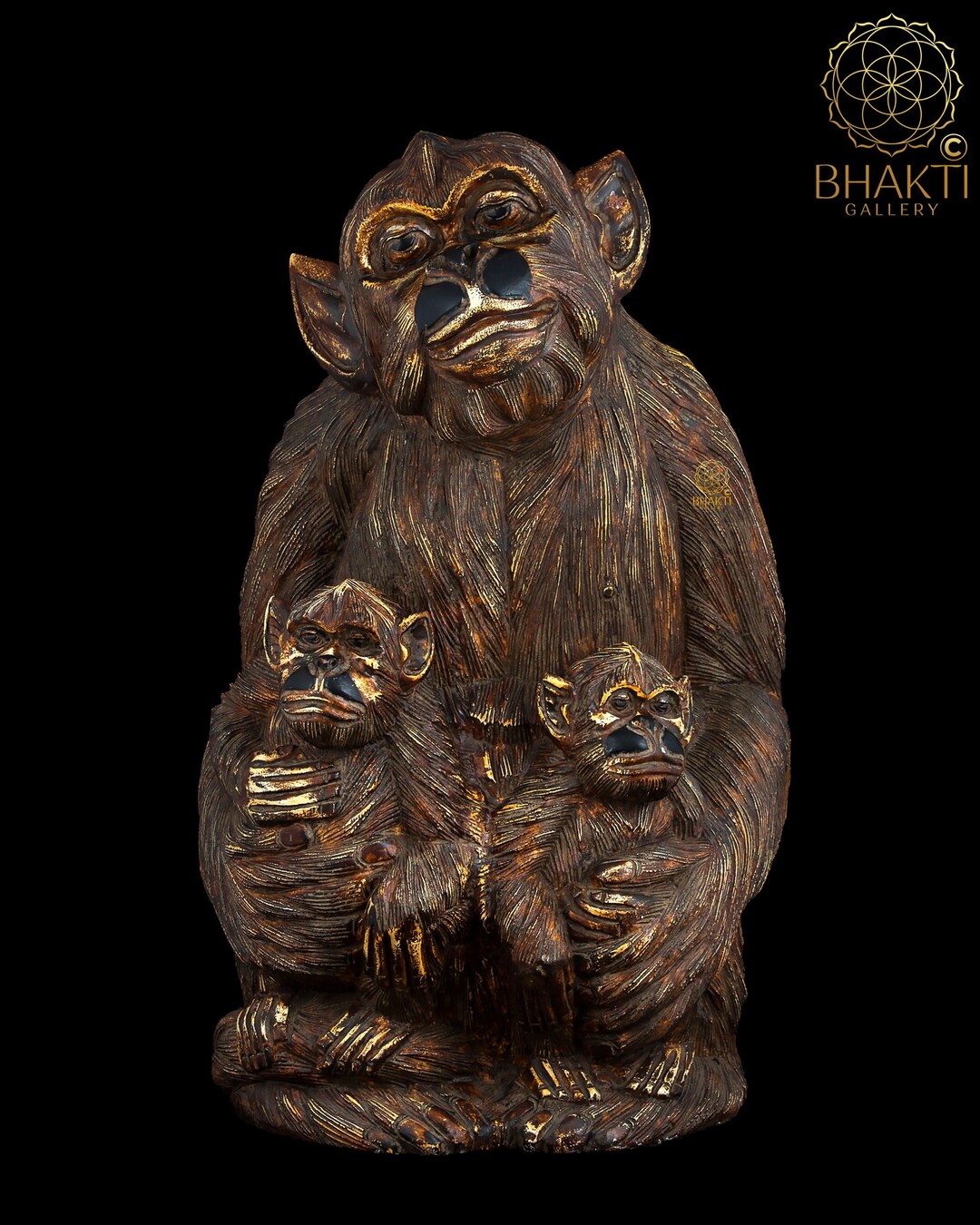Three Wise Monkey Statue, 20inch Big Mother Monkey With Baby Figure for ...