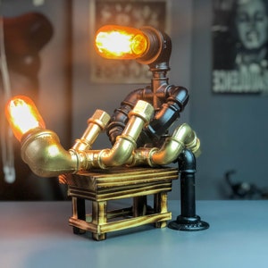 Pipeman Desk Lamp, Robot Lamp, Home Decor, Gift for Him, Edison ...