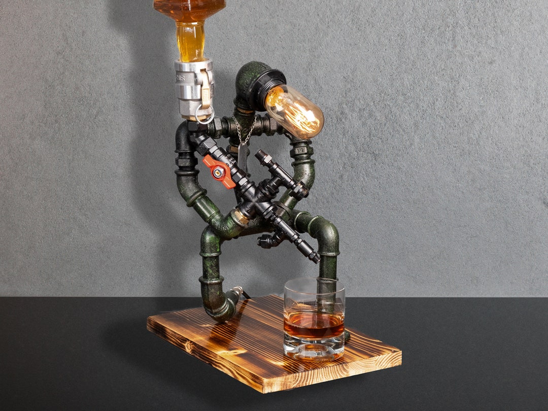 Steampunk Whiskey Dispenser: Industrial Liquor Tap With Wood Base - Etsy