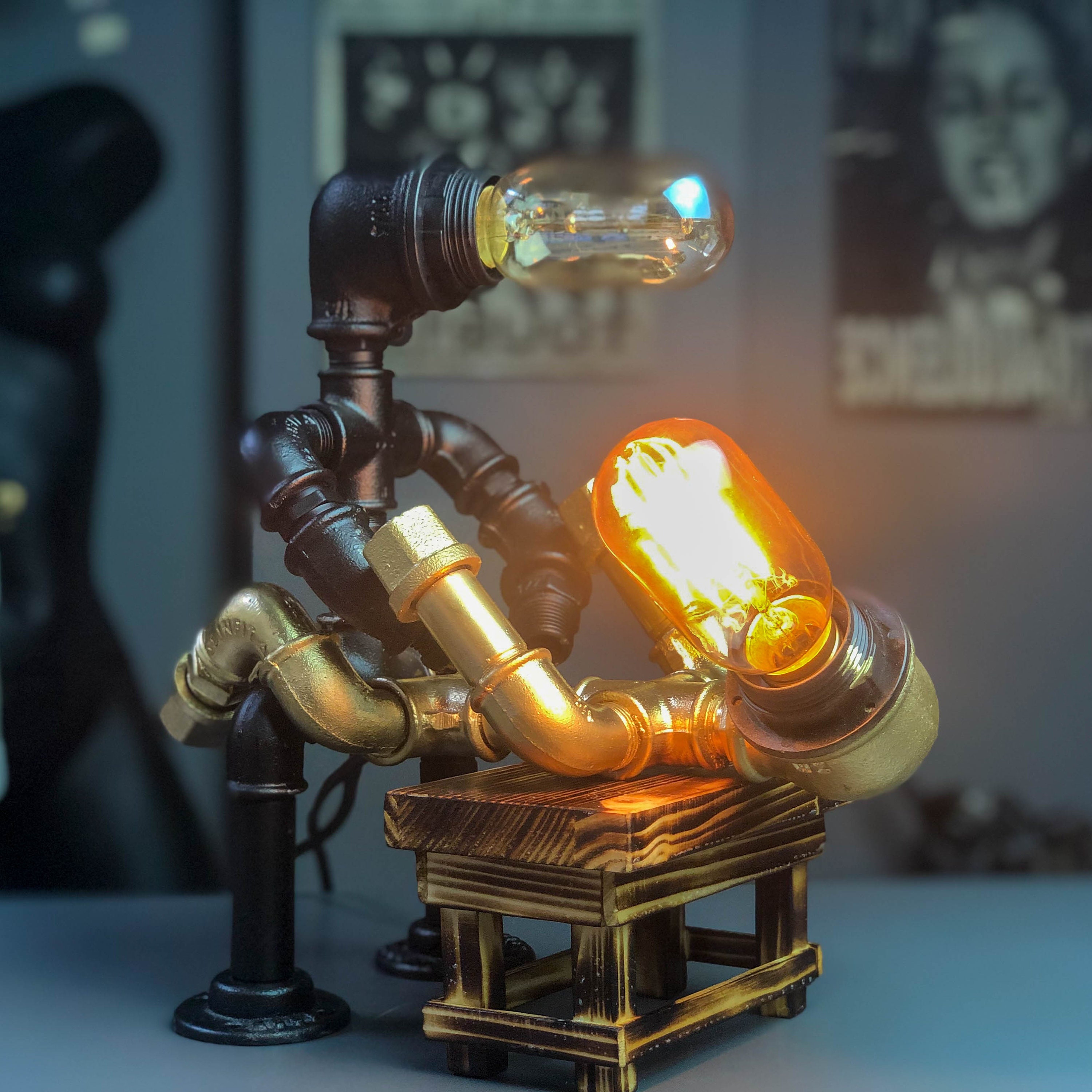 Pipeman Desk Lamp, Robot Lamp, Home Decor, Gift for Him, Edison ...
