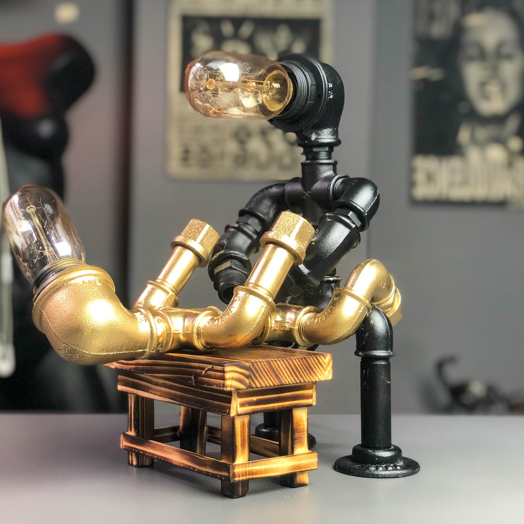 Pipeman Desk Lamp, Robot Lamp, Home Decor, Gift for Him, Edison ...