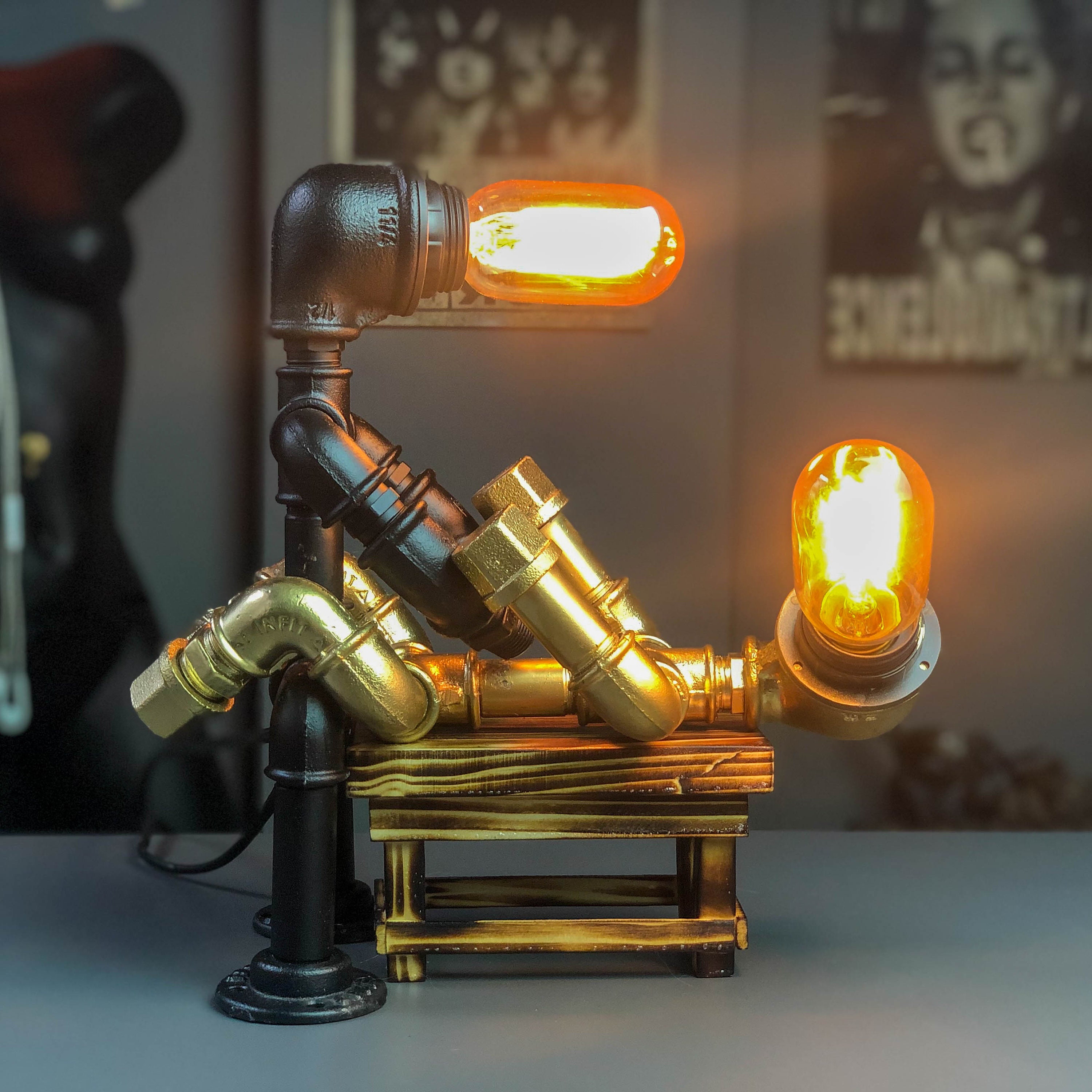 Pipeman Desk Lamp, Robot Lamp, Home Decor, Gift for Him, Edison ...