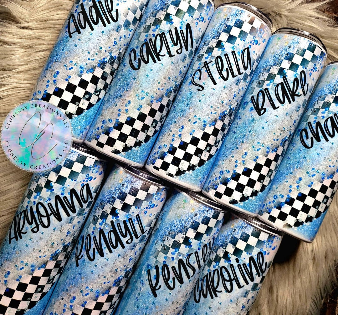 Blue Racing Tumbler Checkered Flag Cup Loves Racing Race - Etsy