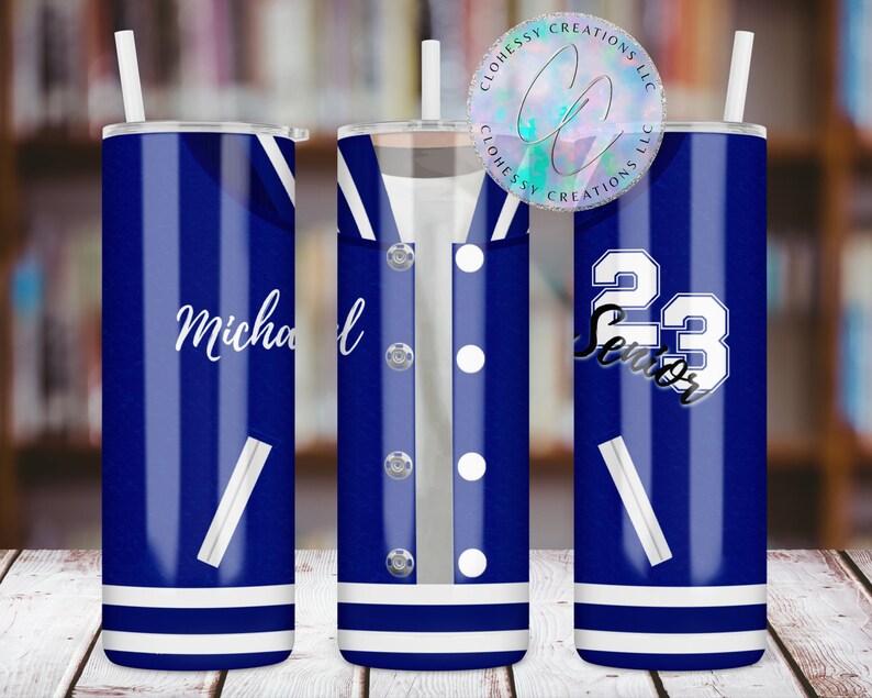 Blue and White Graduation Varsity Jacket Tumbler - Etsy