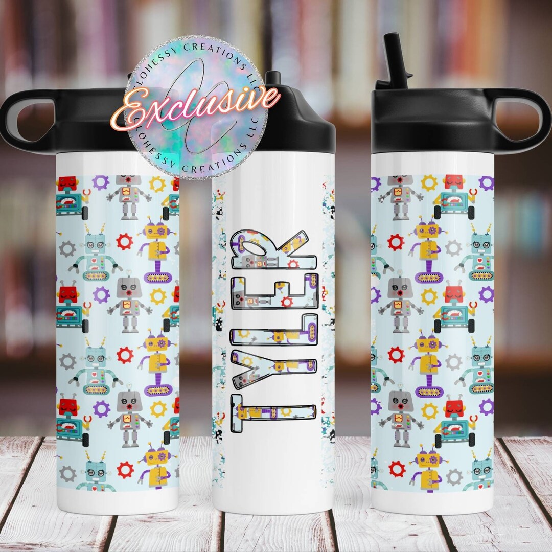 Robot Water Bottle Custom Robot Cup Personalized Robo Tumbler Loves ...