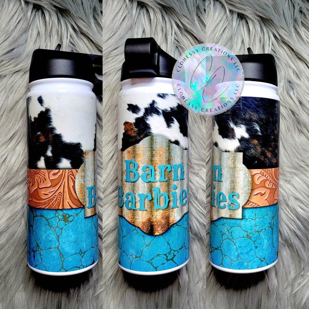 Personalized Cowhide Water Bottle Teal Rustic Tumbler - Etsy