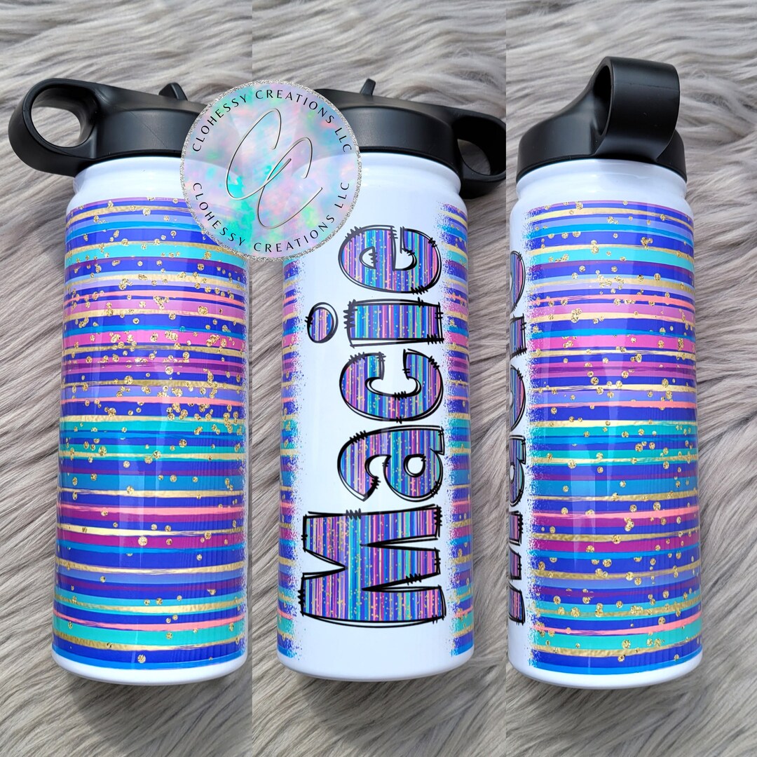 Personalized Purple Water Bottle | Colorful Stripes Cup | Purple School ...