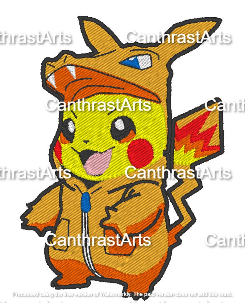 Pikachu in a Charizard Costume Halloween Embroidery File - Etsy