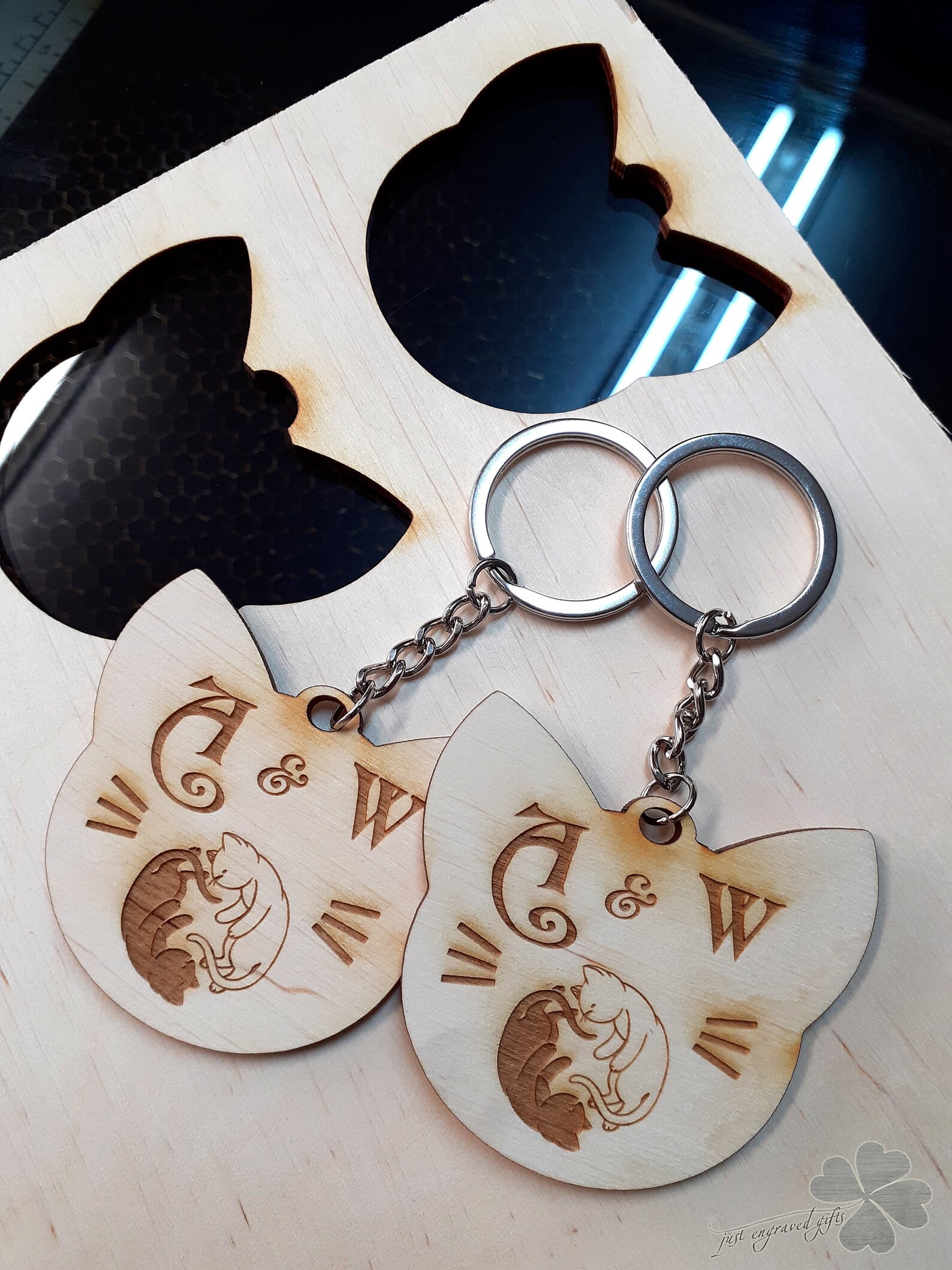 Set of Two Engraved Wooden Keyrings Personalized With Letters - Etsy UK