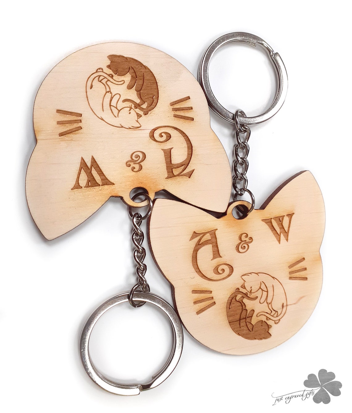 Set of Two Engraved Wooden Keyrings Personalized With Letters - Etsy UK