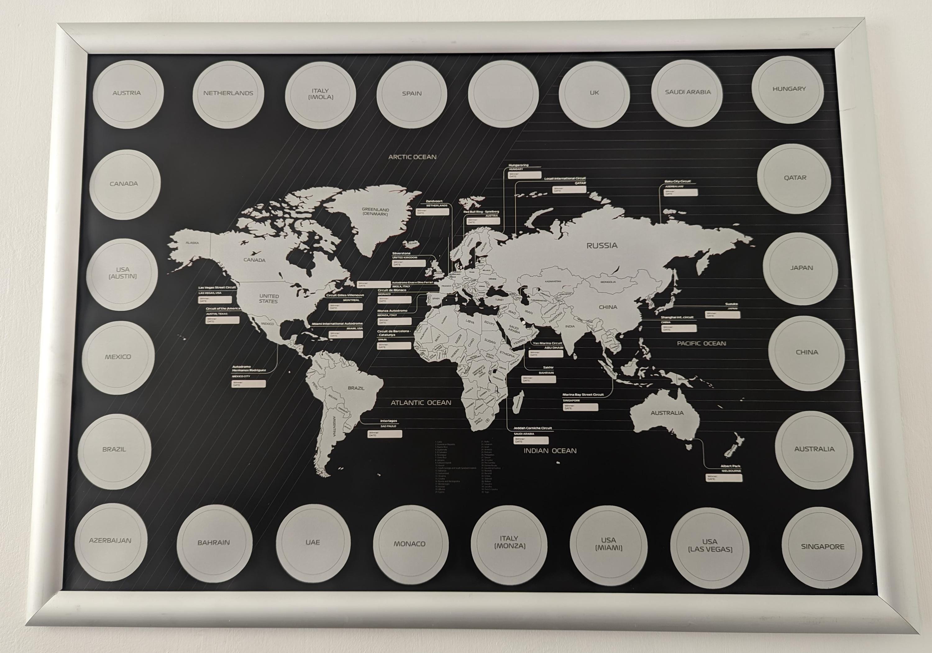 F1 Map of the World 2025 Calendar, Scratch off Formula 1 Circuits, Gift ...