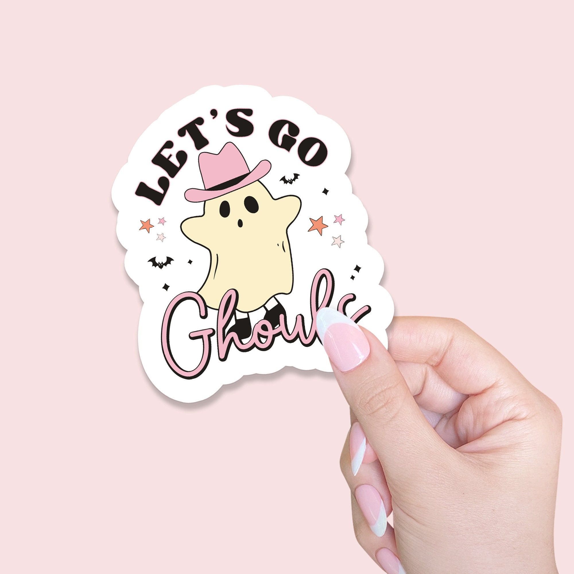 Lets Go Ghouls Cute Retro Halloween Vinyl Sticker, Ghost, Cowboy Hat ...
