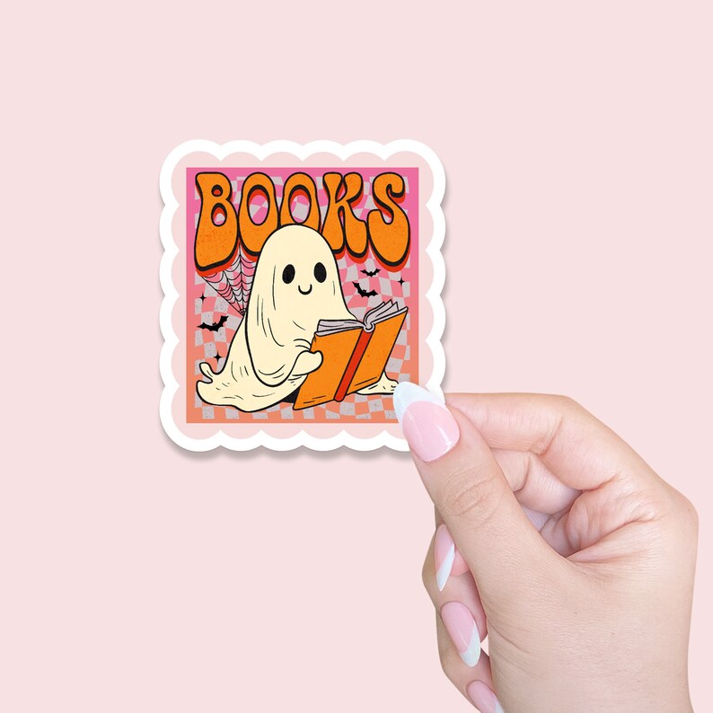 Spooky Books Cute Retro Halloween Vinyl Sticker, Ghost, Book Stickers ...