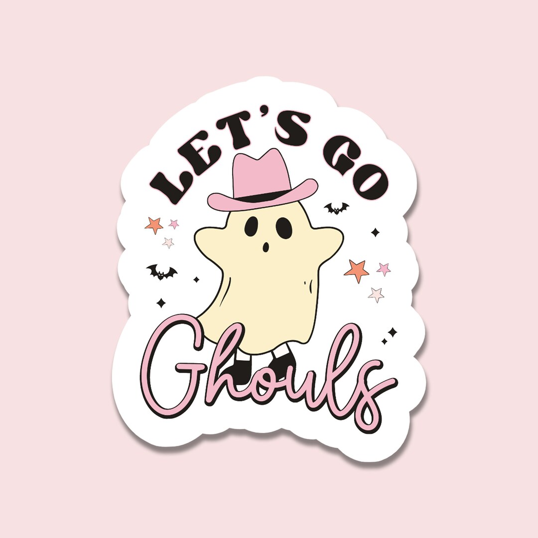 Lets Go Ghouls Cute Retro Halloween Vinyl Sticker, Ghost, Cowboy Hat ...