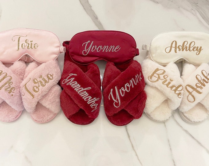 Custom Slippers Sleep Eye Mask Set | Personalized Slippers | Bridesmaid ...