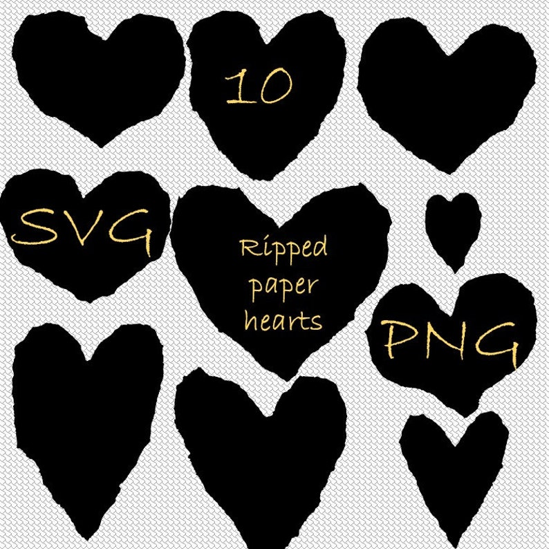 Ripped Paper Hearts 10 Items Inkscape SVG and PNG 600 DPI Different ...