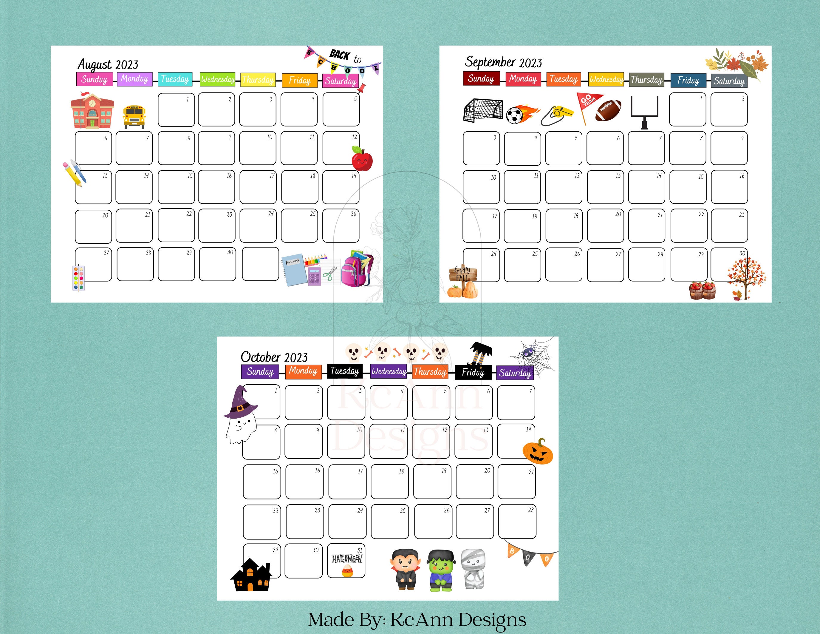 Monthly Planner Printable 2023-2024 |cute Kids Calendar Printable ...