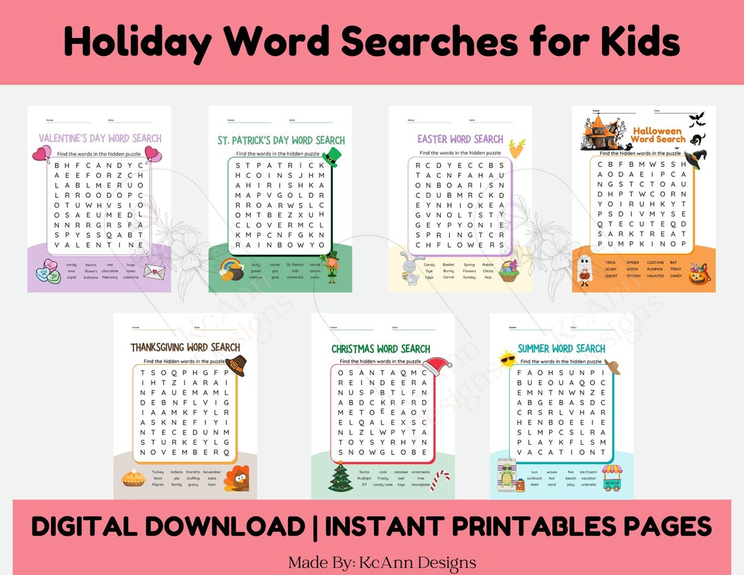 Holiday Word Searches for Kids | School Printable's | Kid Word Search ...