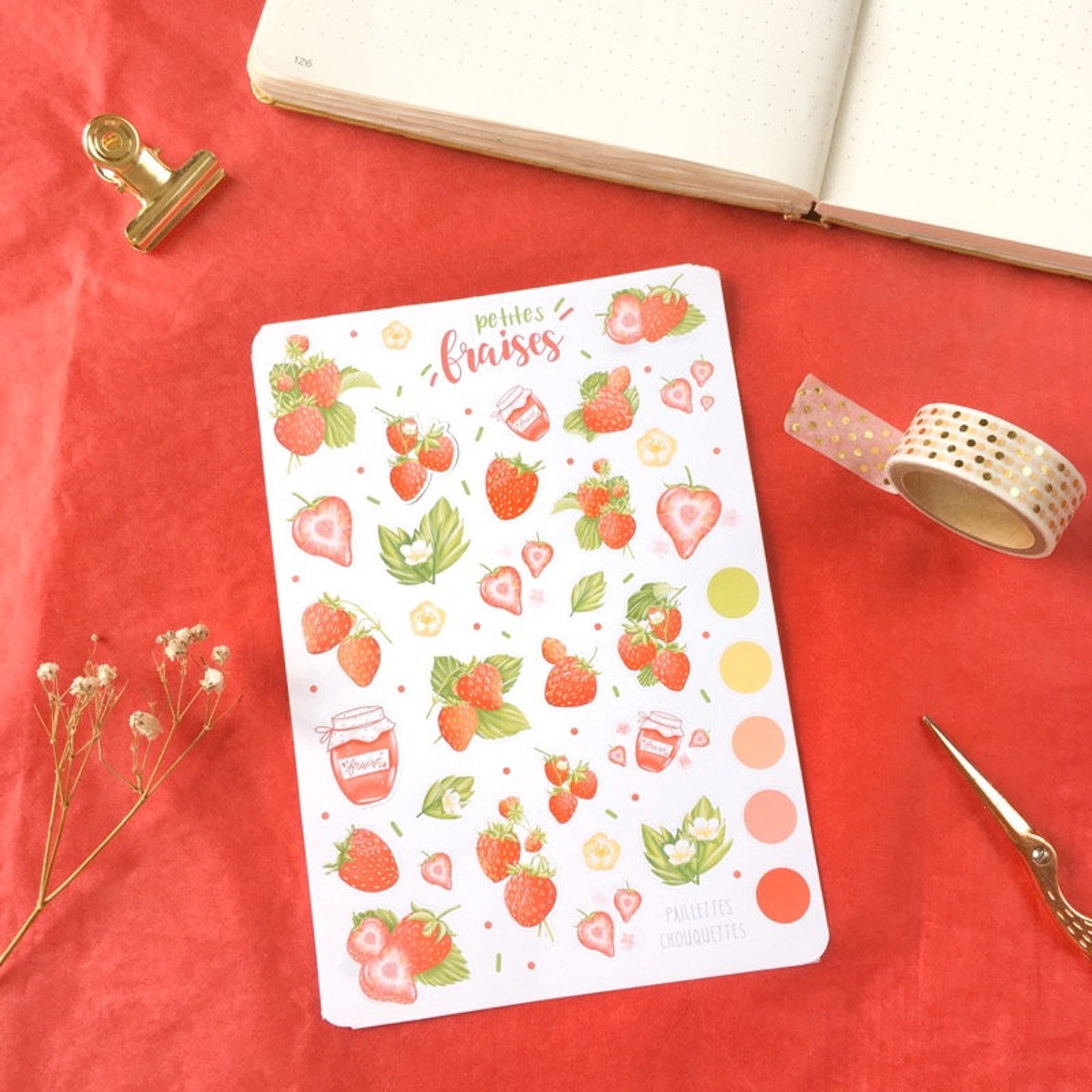 Feuille d'autocollants Fraise autocollants | Etsy
