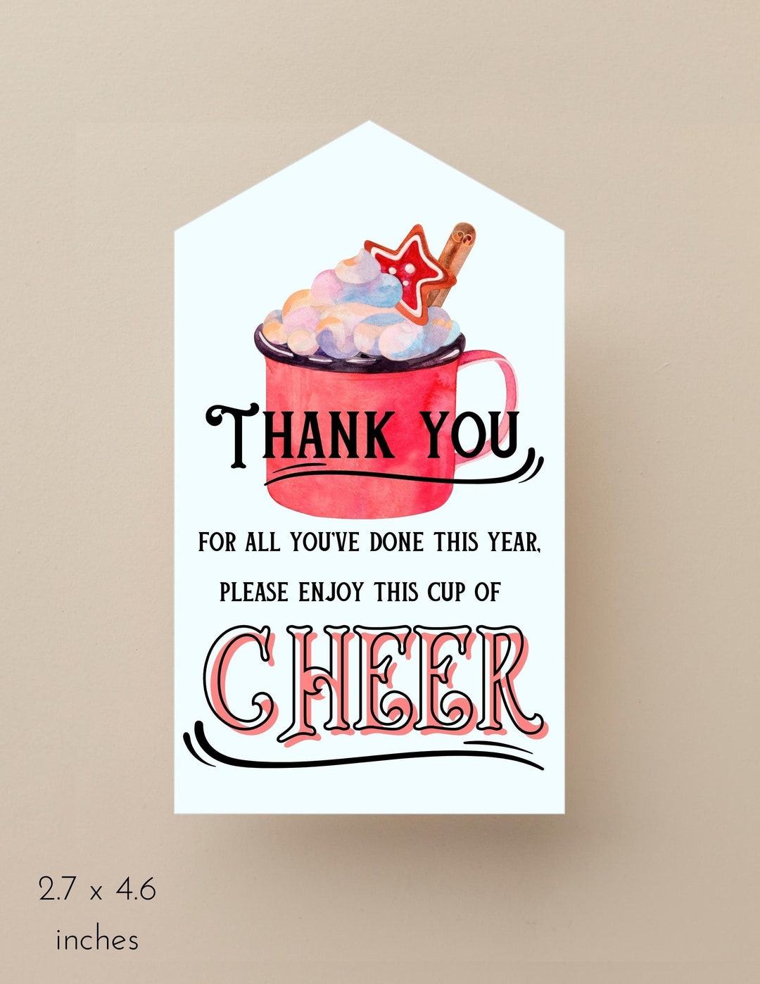PRINTABLE Cup of Cheer Thank You Gift Tag | Teacher Gift Tag ...