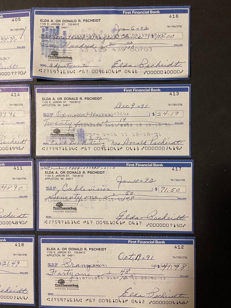 Cancelled Checks First Financial Bank Ephemera for use in | Etsy