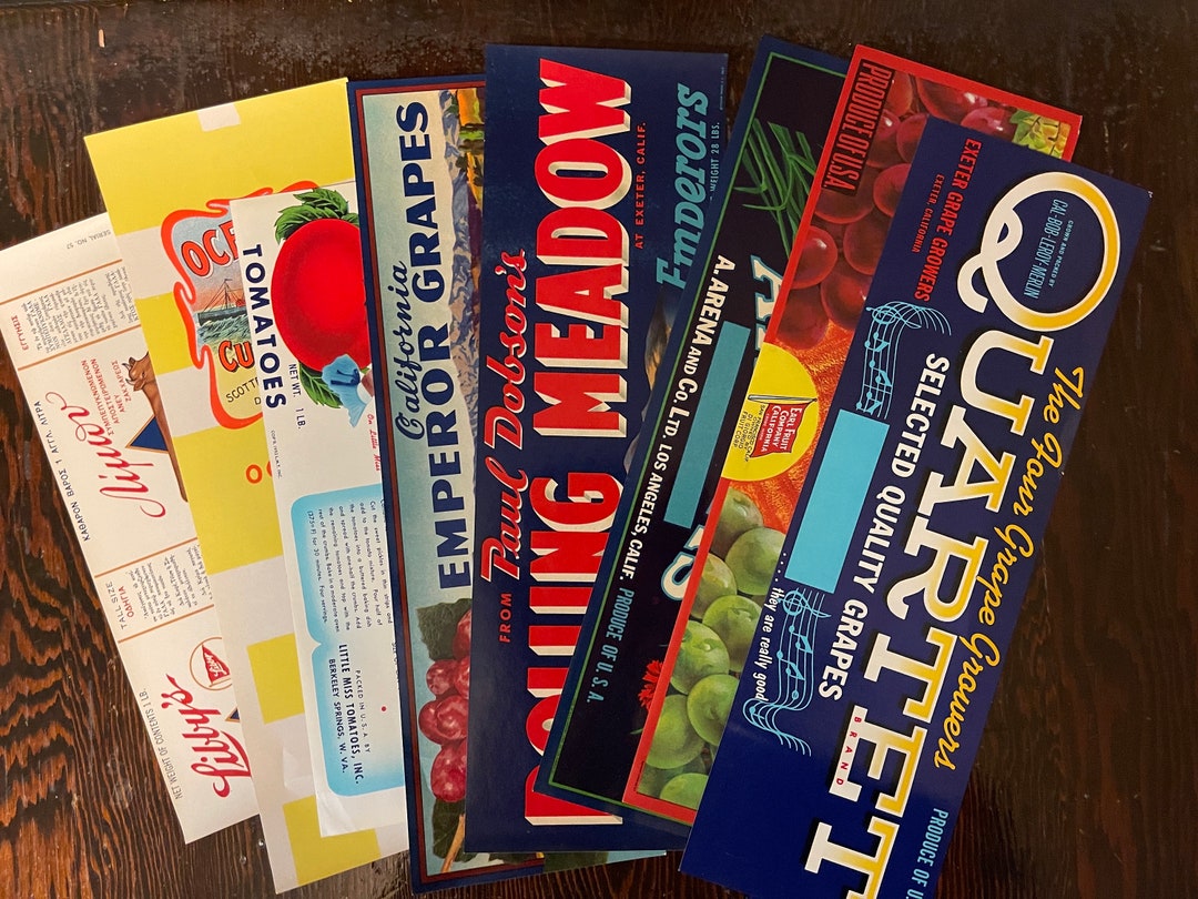 8 Vintage Product Labels / Stickers / Advertisement Ephemera, Junk Art ...