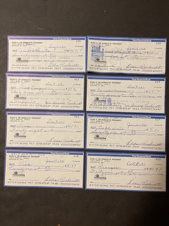 Cancelled Checks First Financial Bank Ephemera for use in | Etsy
