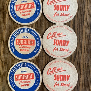 Vintage 1950's Sunshine Premium Beer Coasters Vintage - Etsy