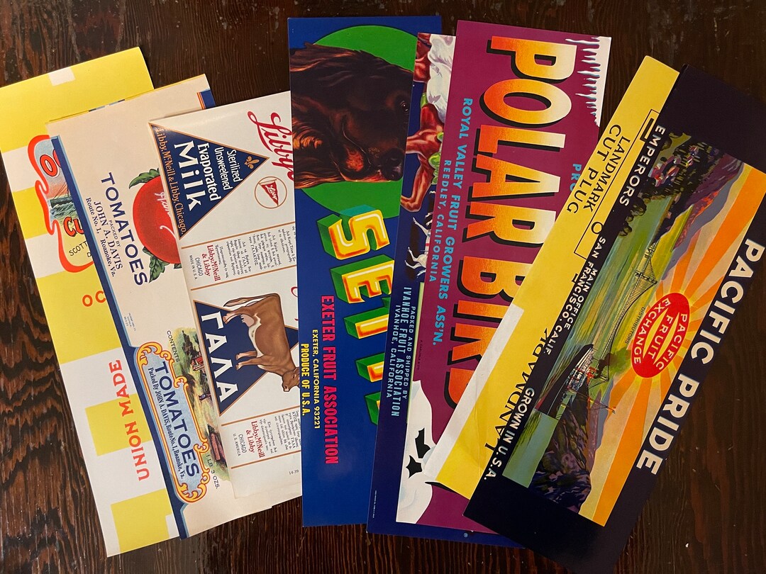 8 Vintage Product Labels / Stickers / Advertisement Ephemera, Junk Art ...