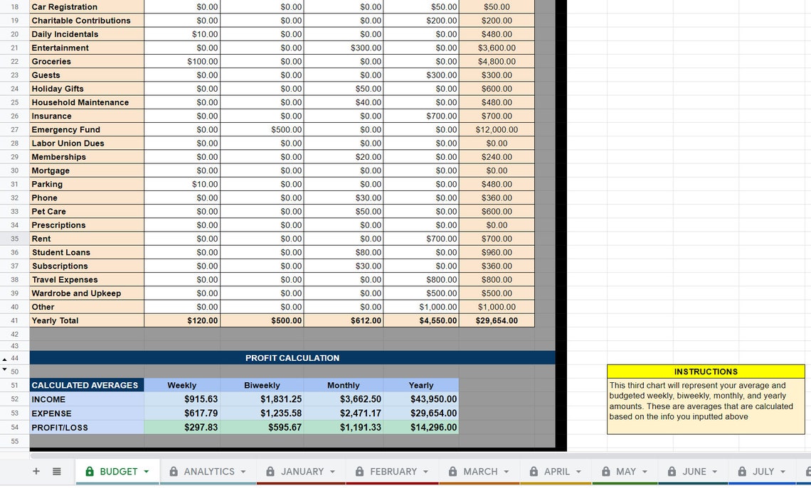 BASIC Monthly Budget Template Tracks Income and Expenses | Etsy