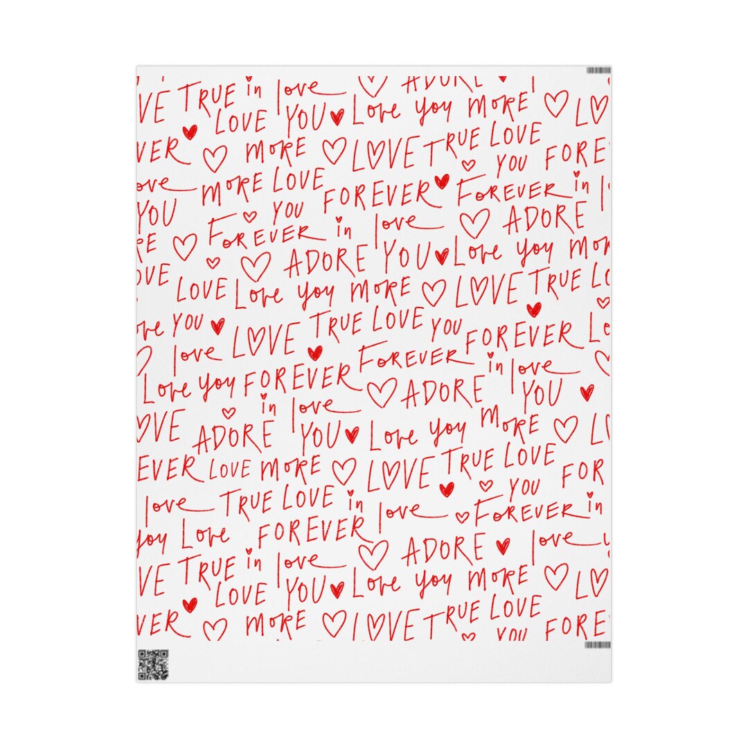 Love Words Wrapping Paper | Valentine's Day Red Script Pattern - Etsy
