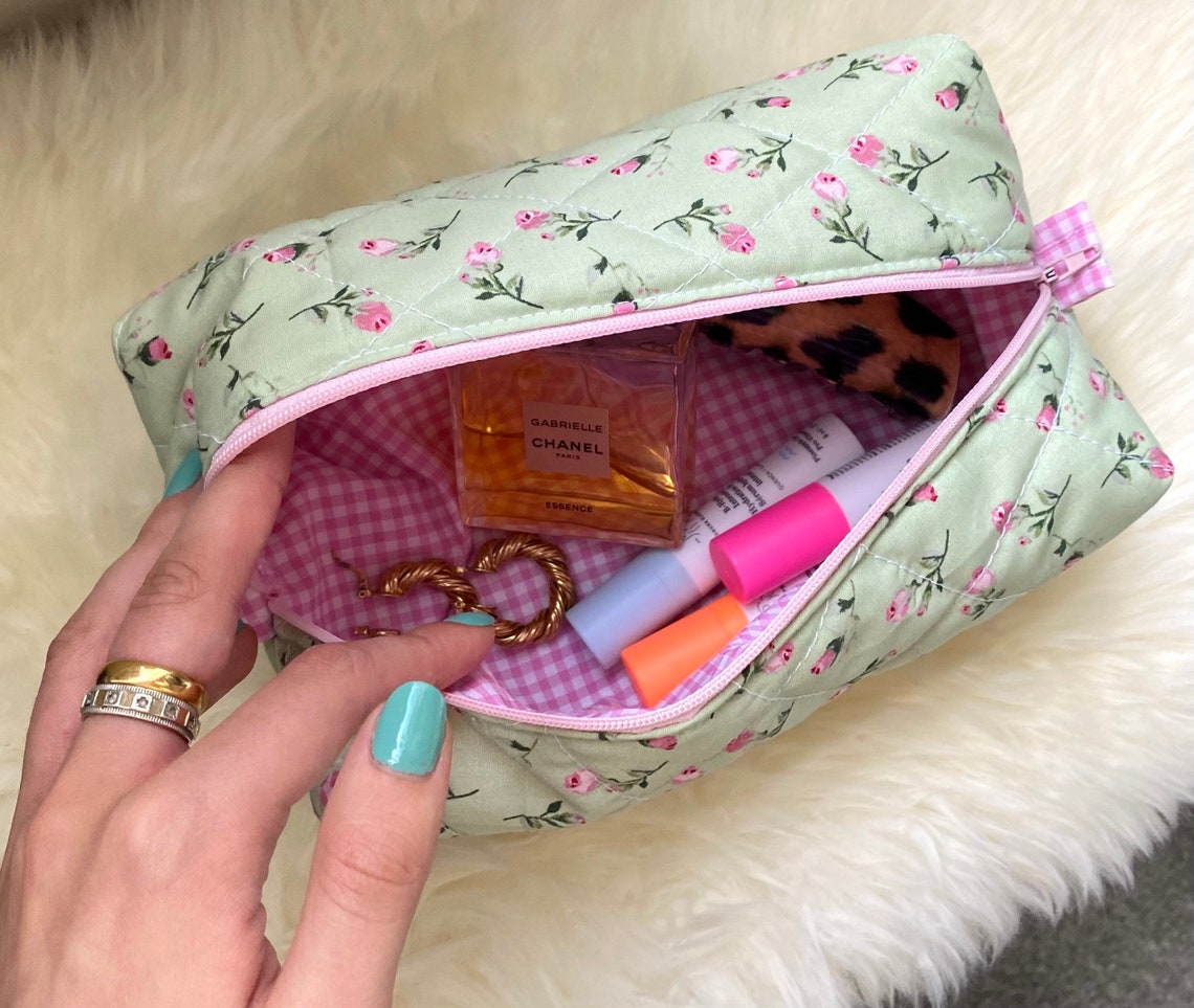 Floral Make Up Bag Quilted Cosmetics Bag Handmade In The Etsy
