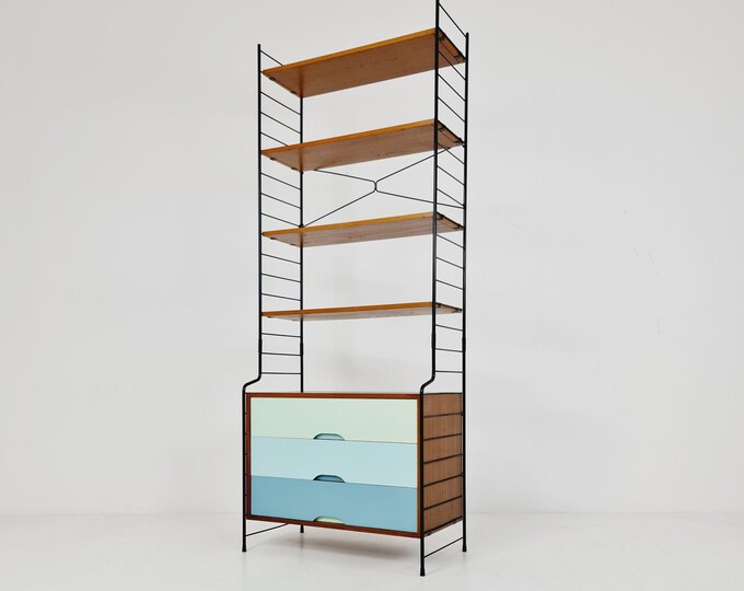 Free Standing String Shelf System, Bookcase With Cabinet Teak by WHB ...
