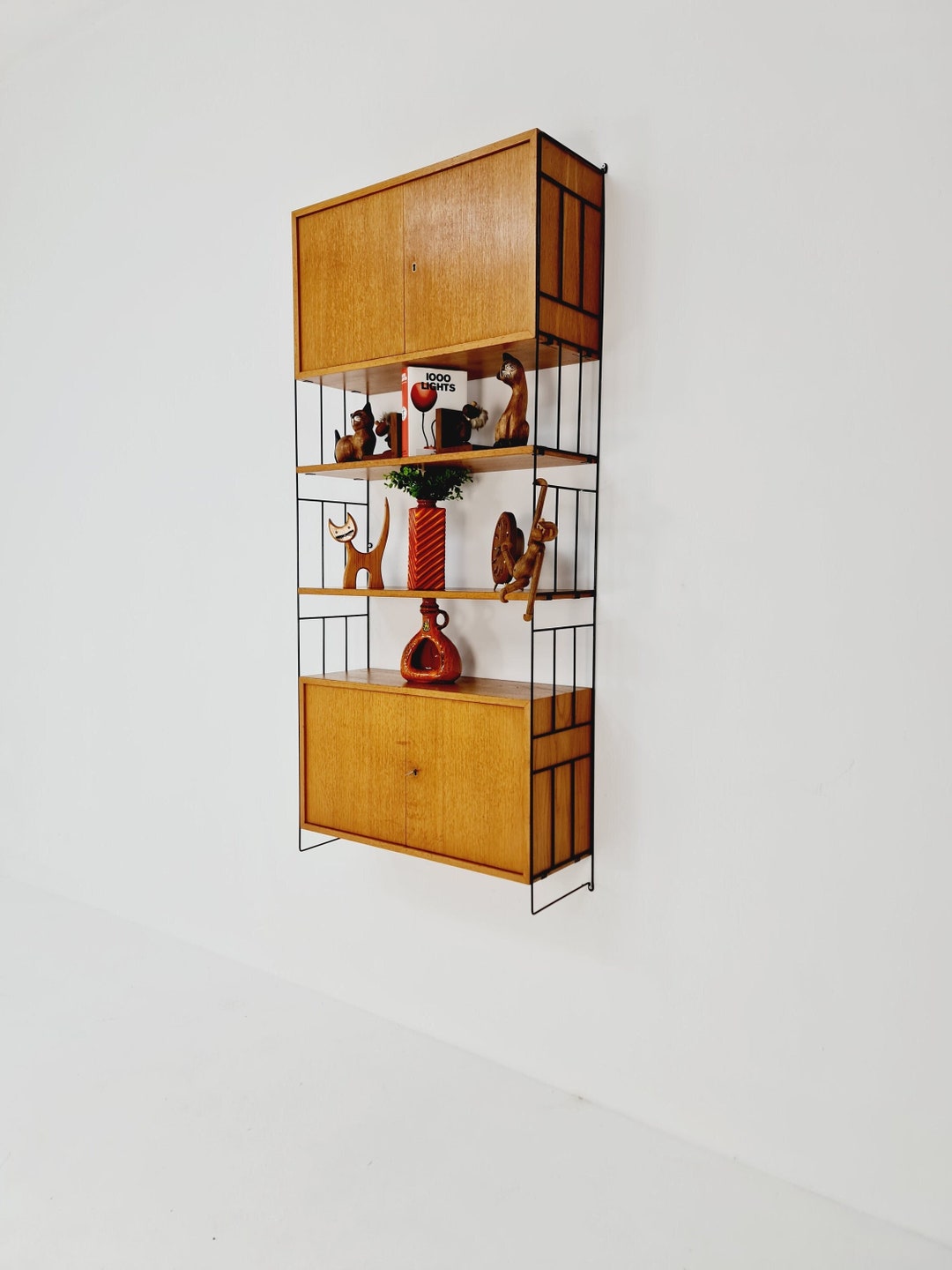 String Shelf System, Bookcase With 2 Cabinet Teak by WHB Germany, 1950s ...