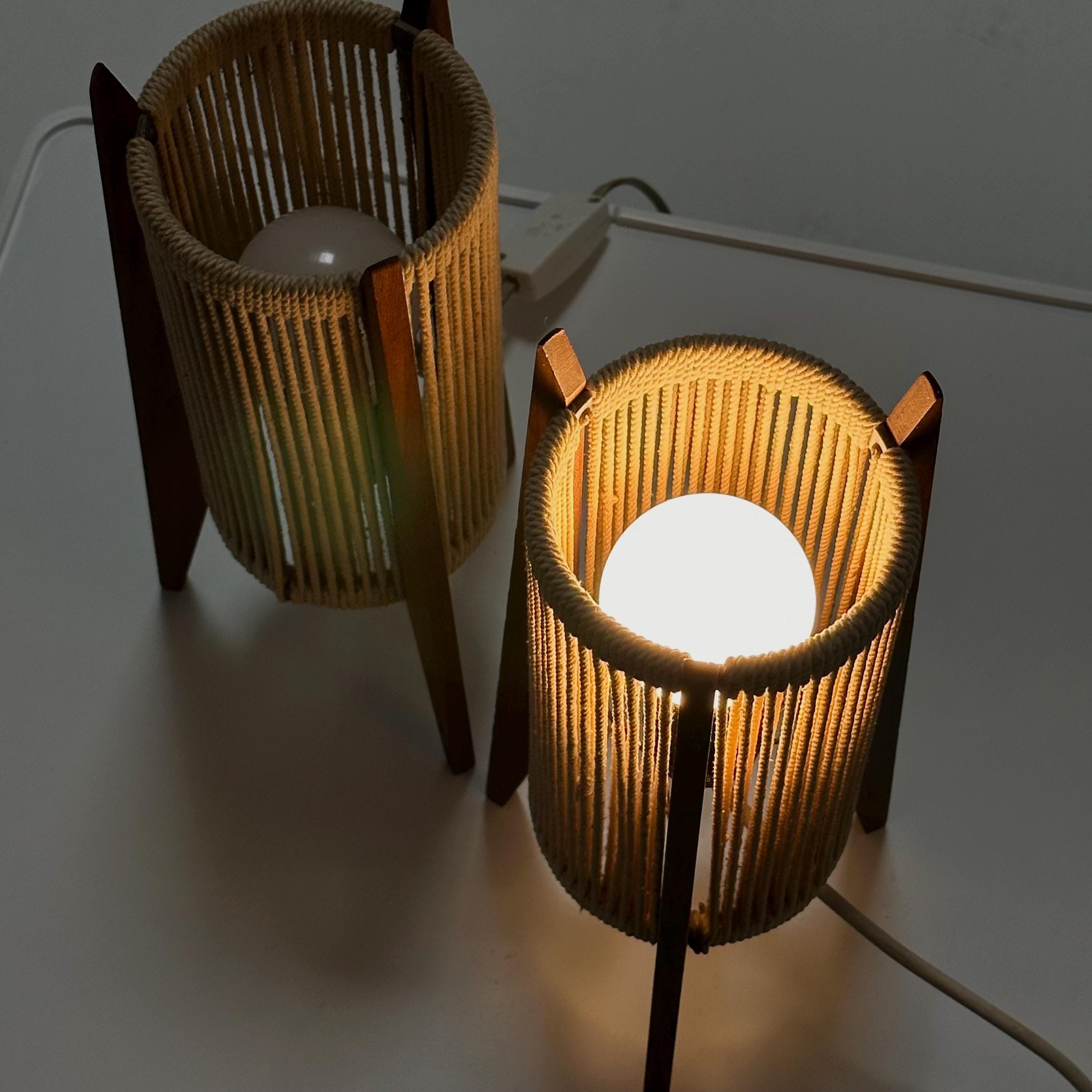 Pair of Mid-century Danish Teak & Sisal Rocket Table Lamps | Sweden ...