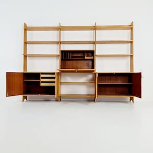Mid-century German Freestanding Vintage Library Bookcase Shelf, 3-parts ...
