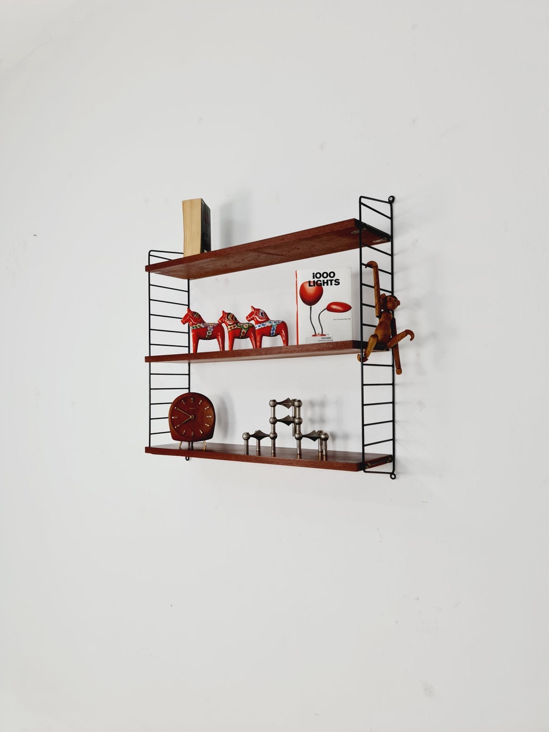 Original MCM Teak Shelving System Consists of Black Lacquered Metal ...