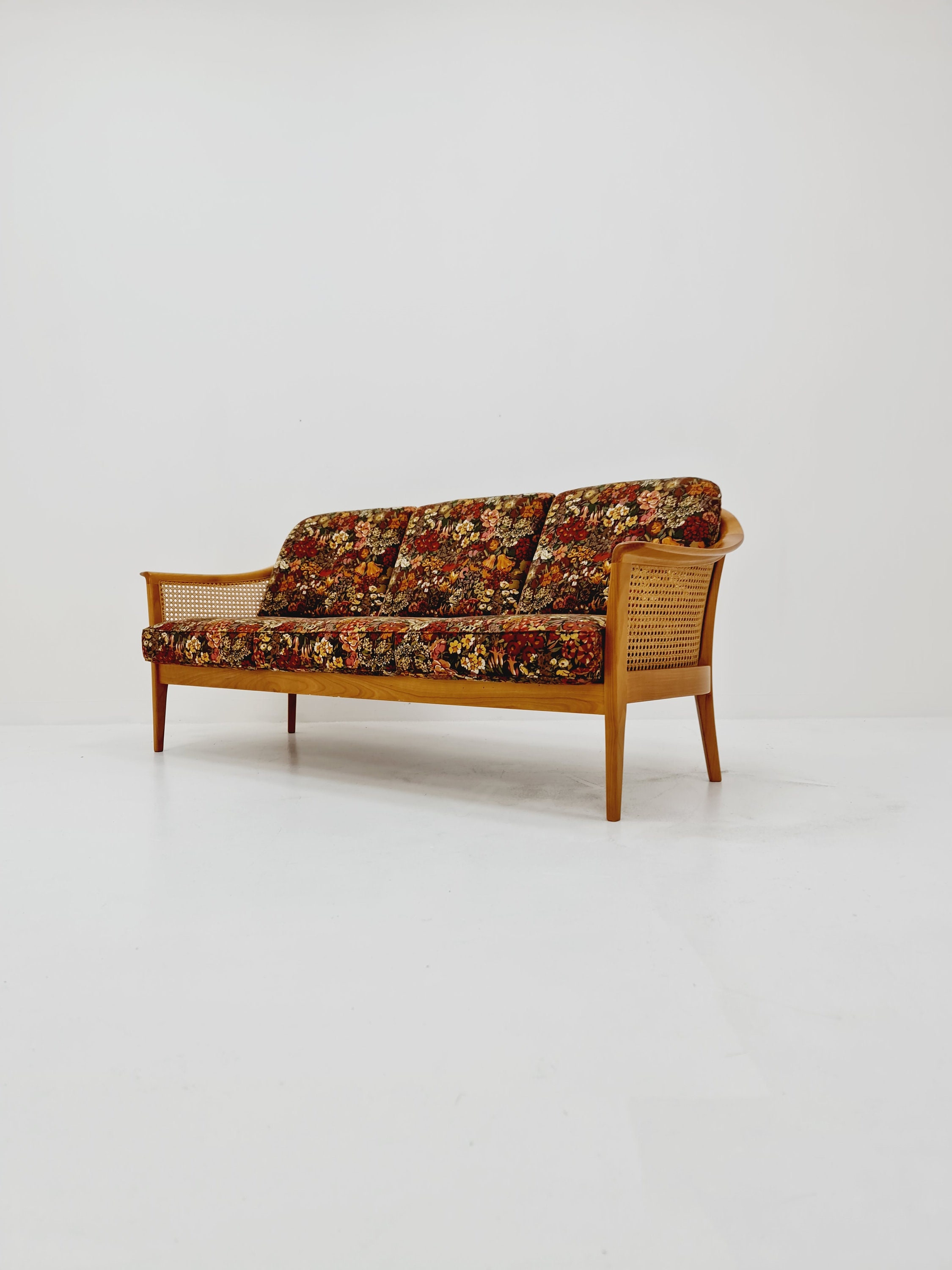 Midcentury rattan fabric Sofa by Wilhelm Knoll Germany 1950s Etsy