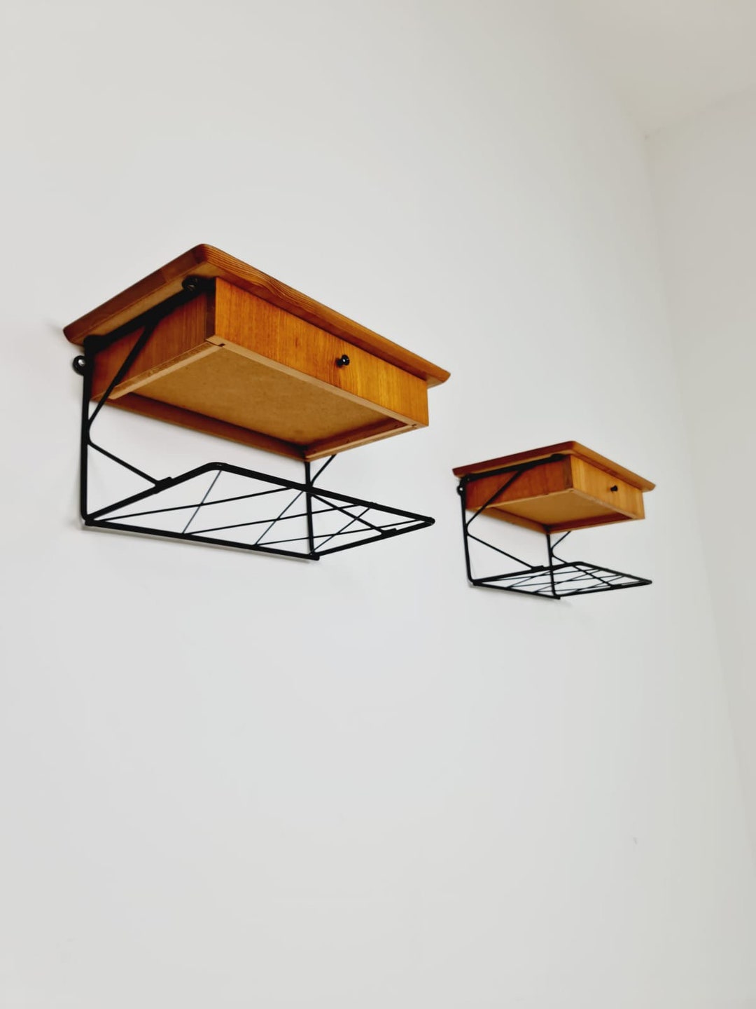 Pair Scandinavian String Teak Floating/hanging Bedside Table/nightstand ...