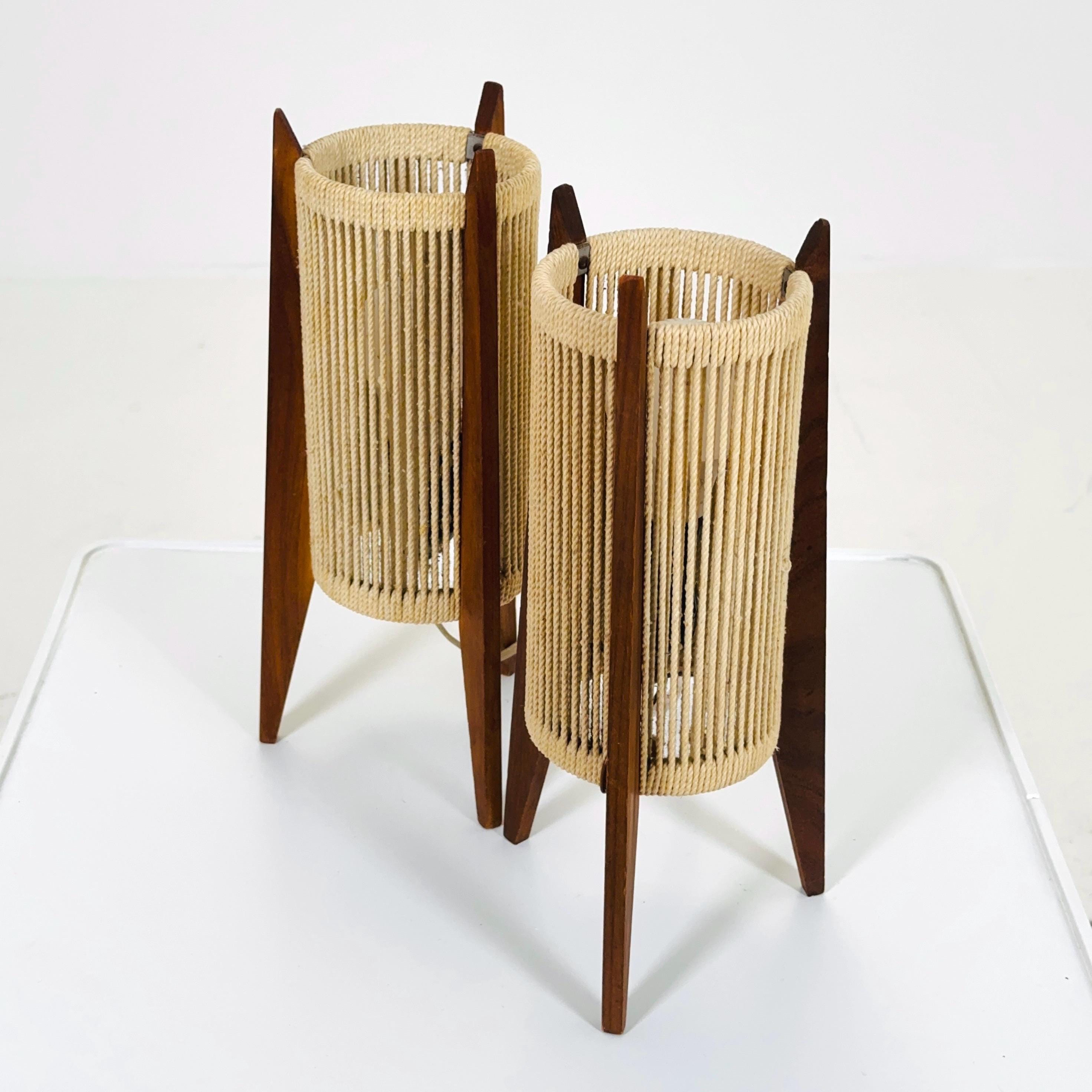 Pair of Mid-century Danish Teak & Sisal Rocket Table Lamps | Sweden ...