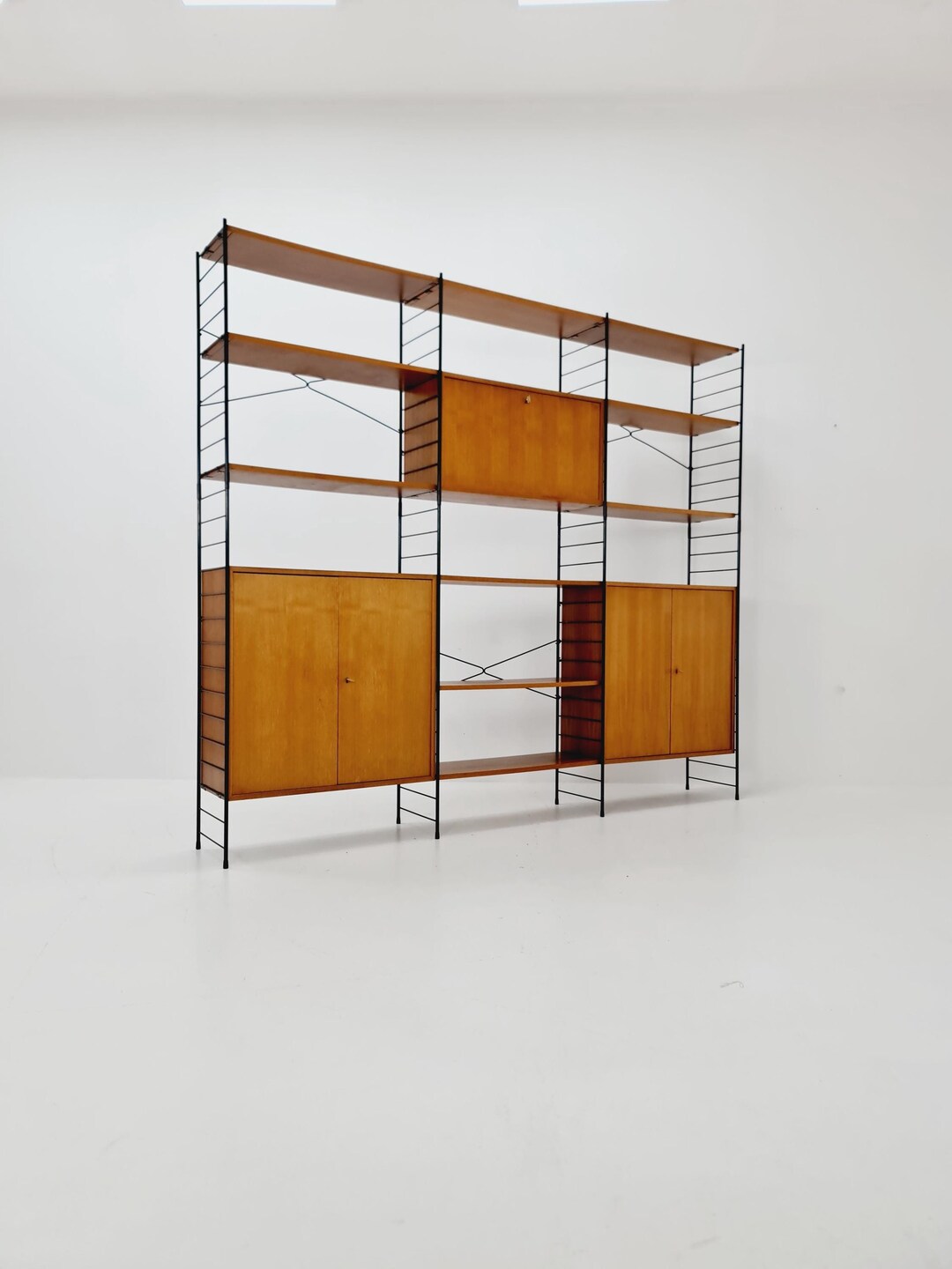 String Shelf System, Bookcase With Bar Cabinet Teak by WHB Germany ...