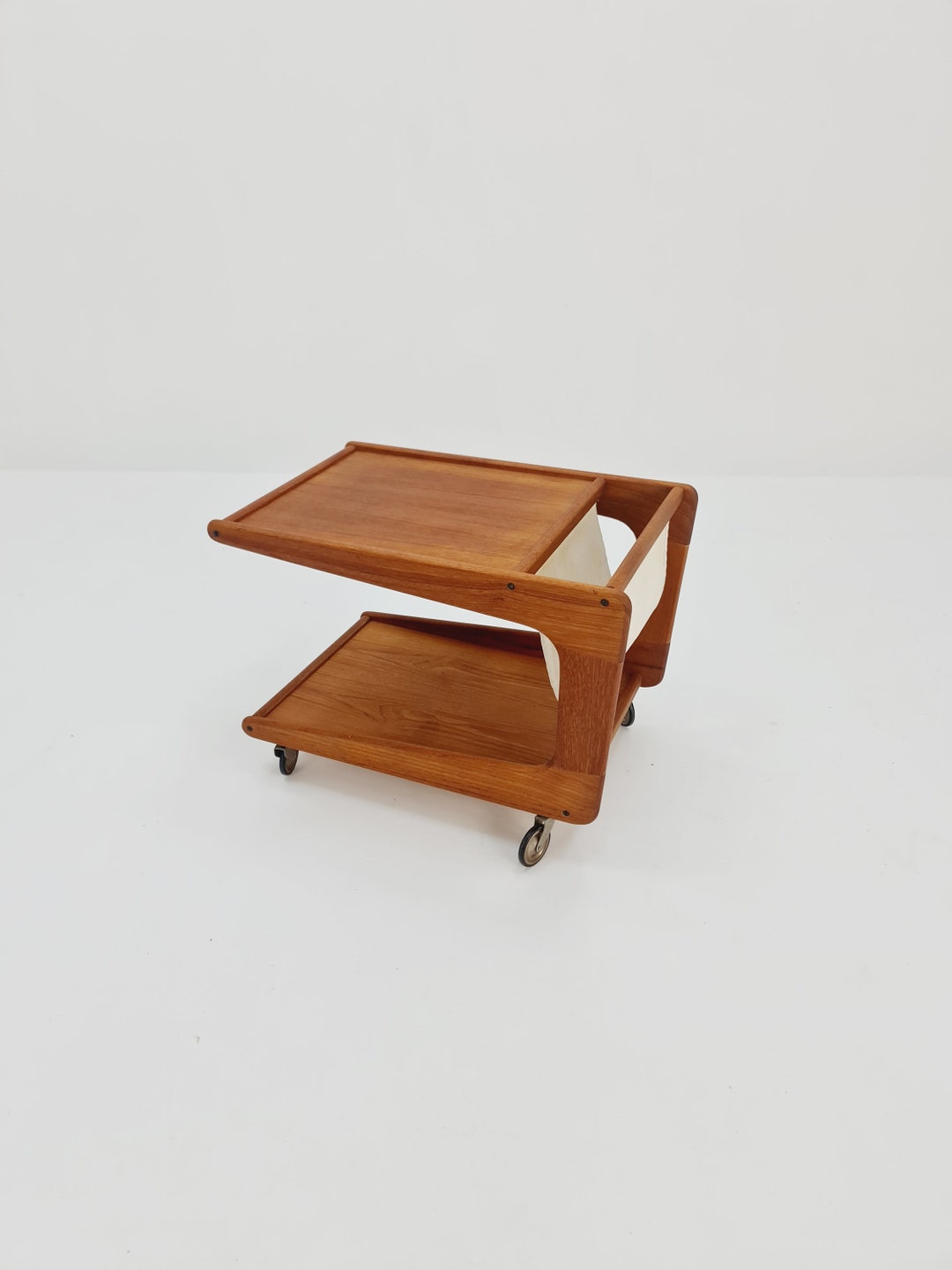 Vintage Mid Century Danish Trolley in Solid Teak With Magazine Rack ...